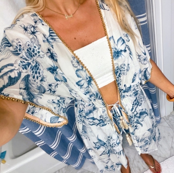 True Destinations | Swim | True Destinations Boho Navy Blue Floral ...
